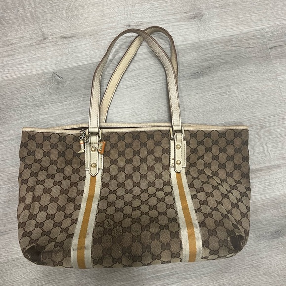 Gucci | Bags | Gucci Brown And Tan Tote Handbag With Checkered Pattern ...